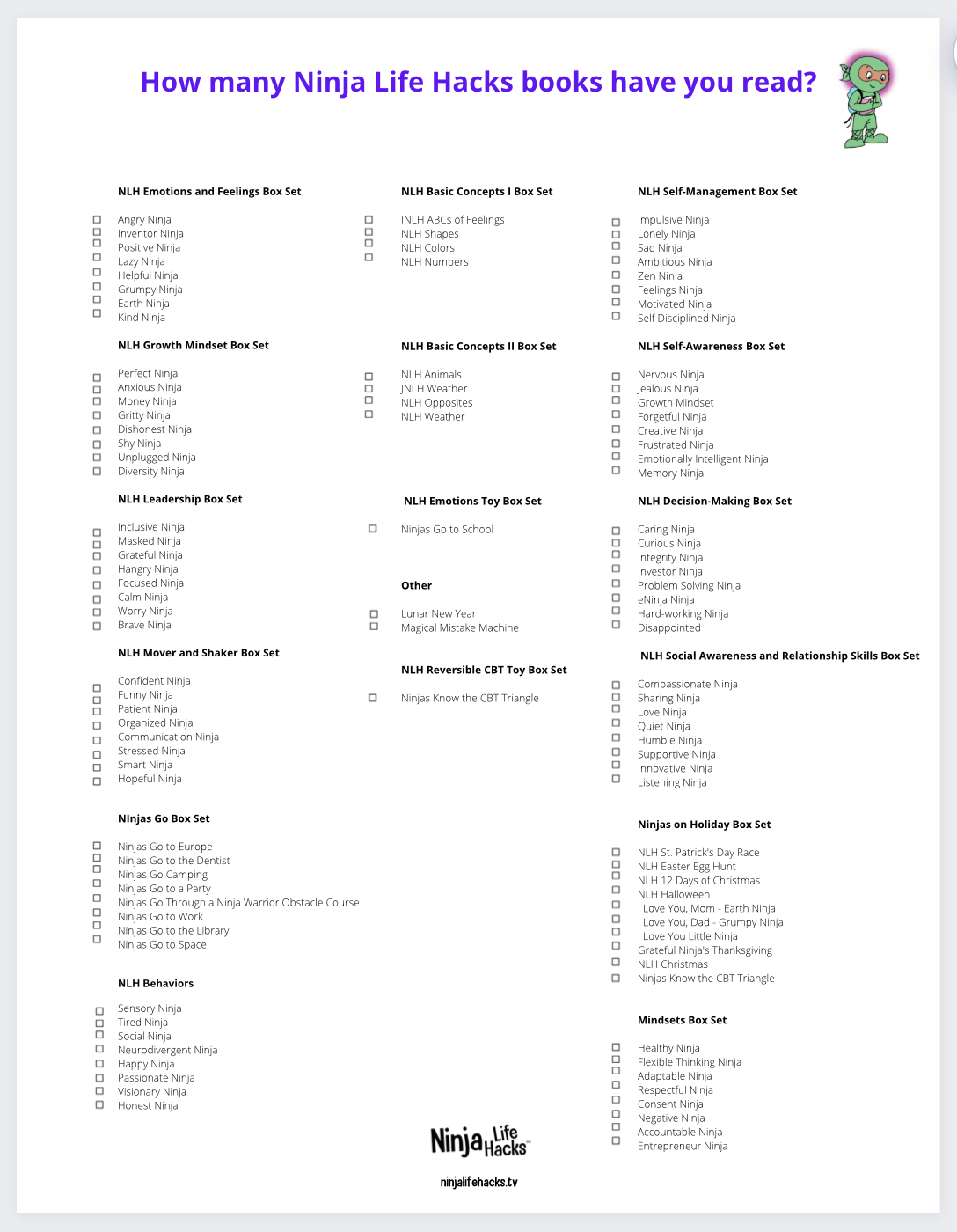 Ninja Life Hacks Book Checklist – Ninja Life Hacks - Growth Mindset
